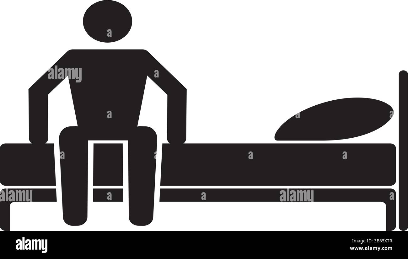 Person Sitting on Bed Icon - Wake Up or Rest Symbol Vector Stock Vector ...