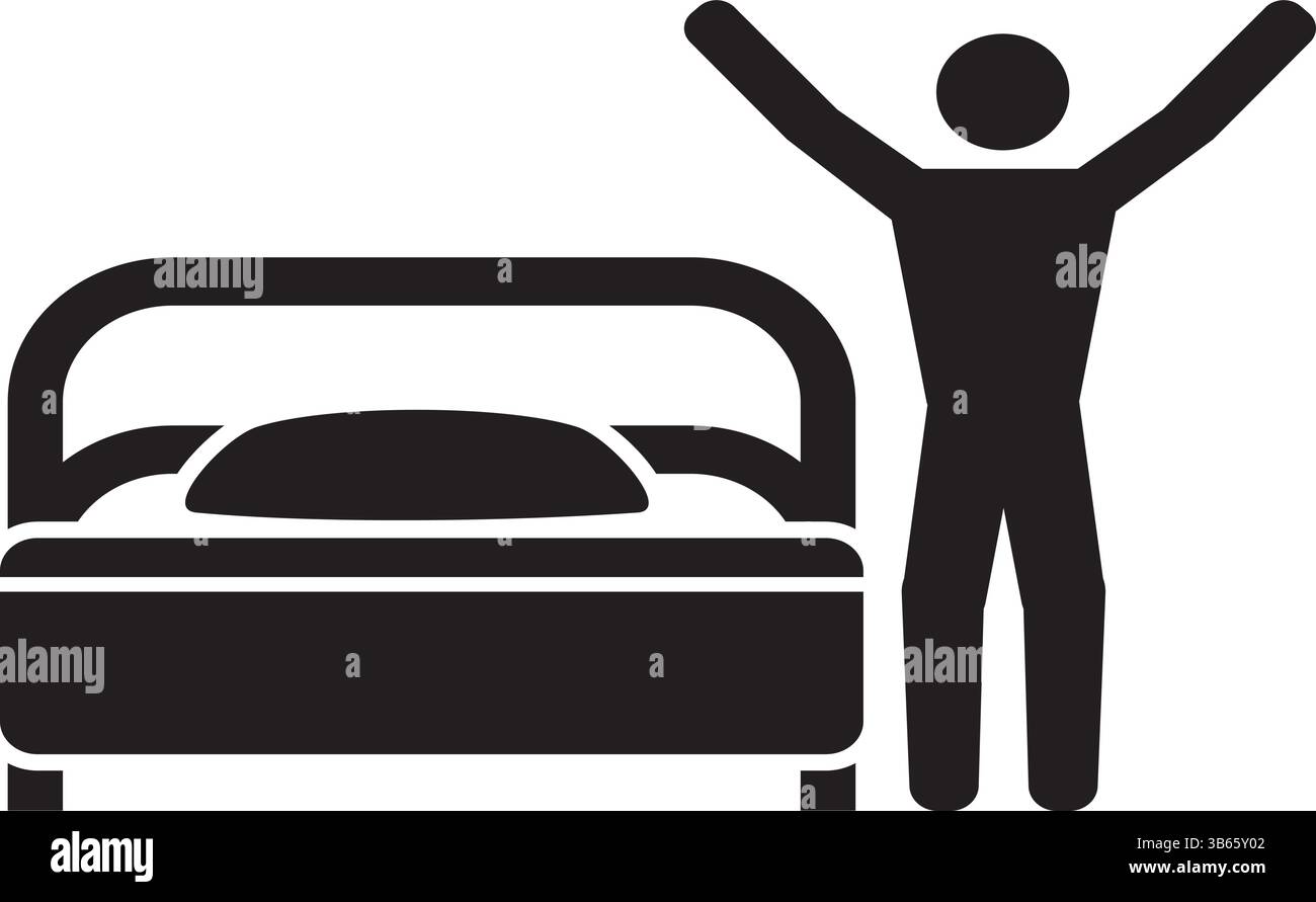 Waking person next to bed icon – morning wakeup silhouette symbol Stock ...