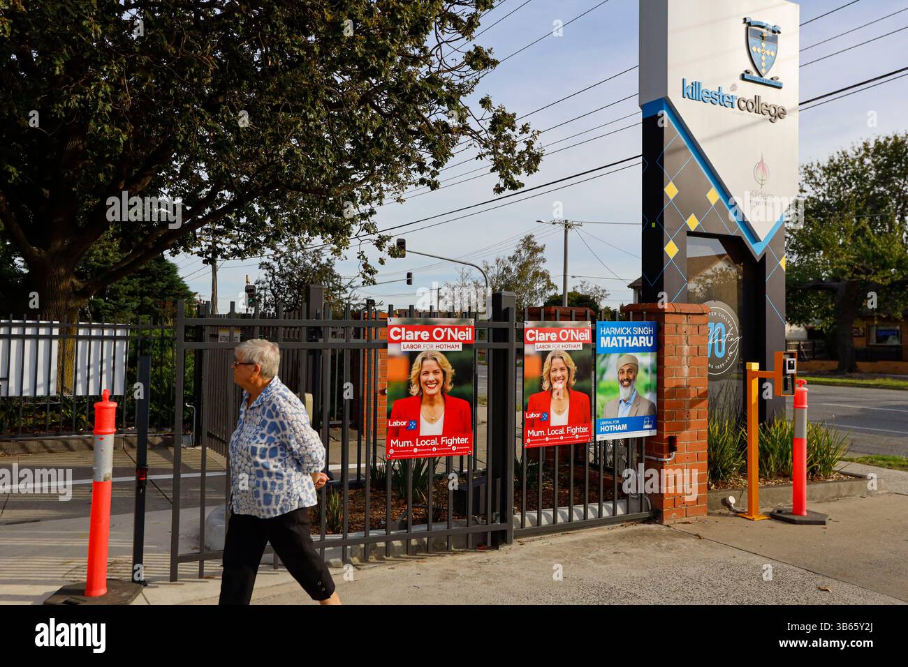 Campaign posters and signs are seen outside a polling centre on ...