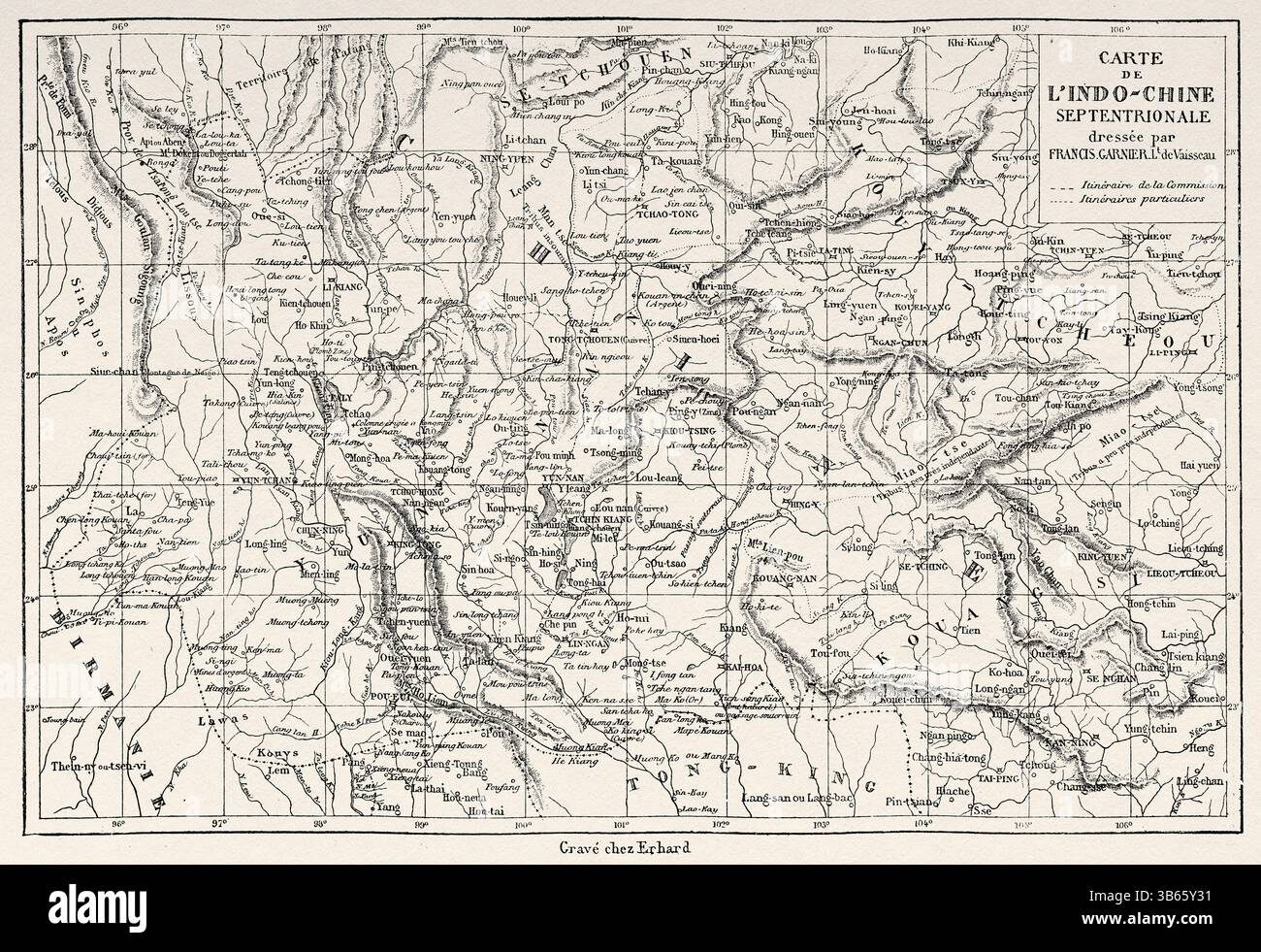 Old Map of Indochina Peninsula. Southeast Asia. Exploration voyage to ...