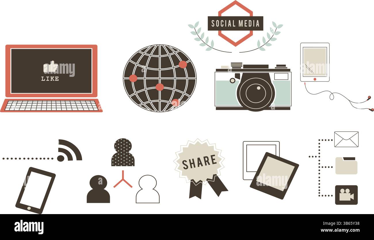 Social Media And Communication Icons Vector Set Digital Technology And Sharing Stock Vector