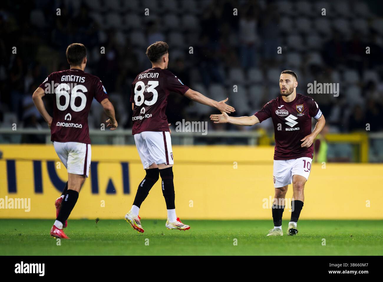 Turin, Italy. 2 May 2025. Nikola Vlasic of Torino FC celebrates with ...