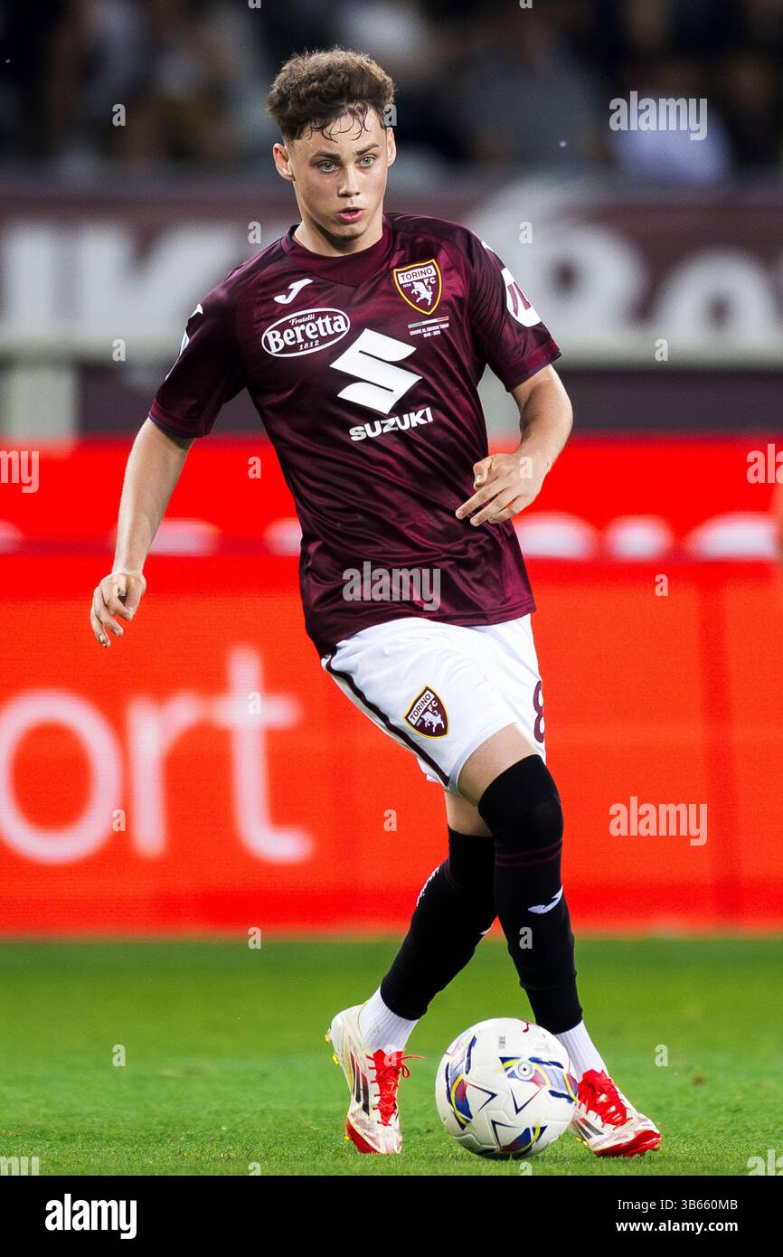Turin, Italy. 2 May 2025. Sergiu Perciun of Torino FC in action during ...