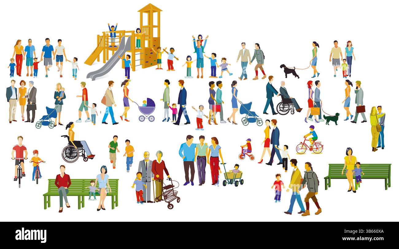 Large crowd, citizens and families, Illustration Stock Photo - Alamy