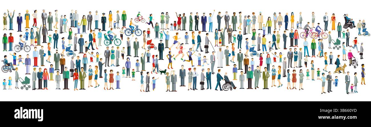 Large crowd, citizens and families, Illustration Stock Photo - Alamy