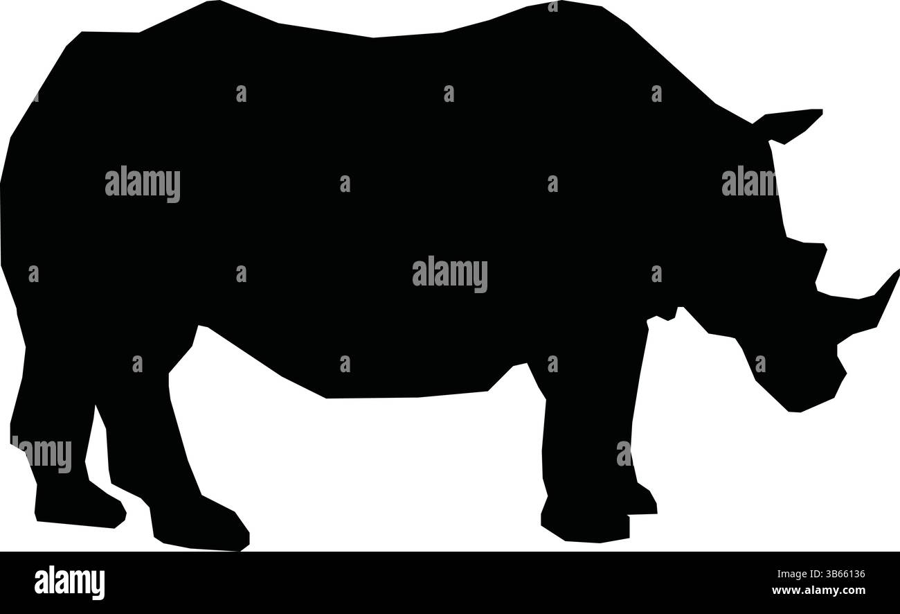 Black Silhouette of Rhinoceros - Vector Rhino Icon for Wildlife and ...