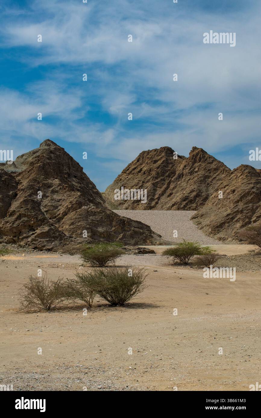 Oman, Middle East: driving with panoramic view of mountains and desert ...