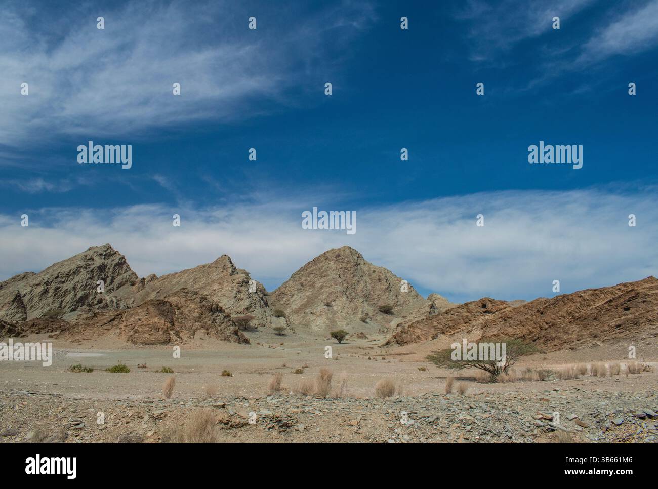 Oman, Middle East: driving with panoramic view of mountains and desert ...