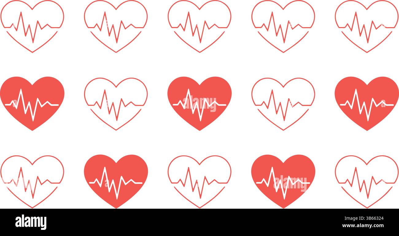Pattern of Heart and ECG Line Icons – Medical and Health Symbol Design ...