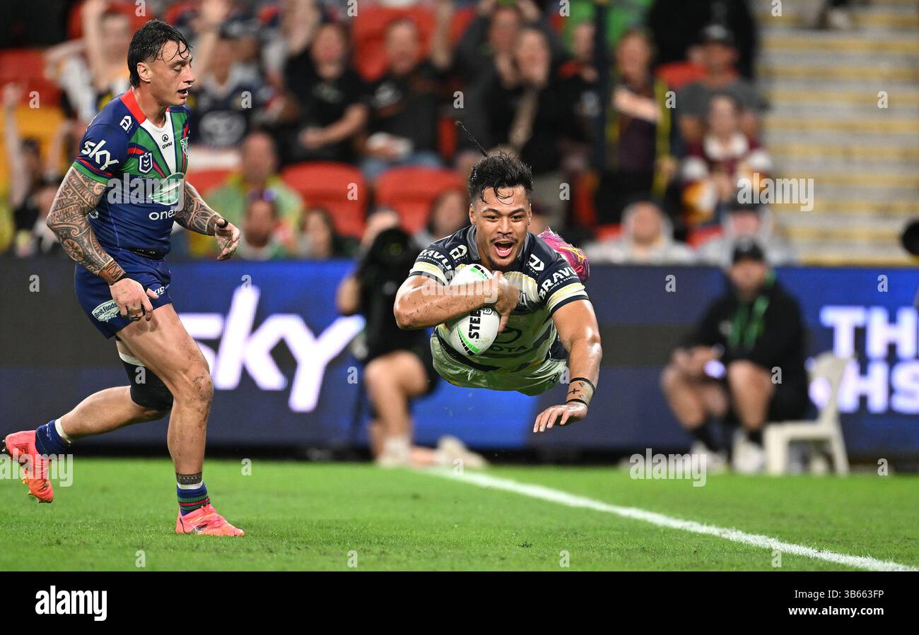 Brisbane, Australia. 03rd May, 2025. Jeremiah Nanai of the Cowboys ...