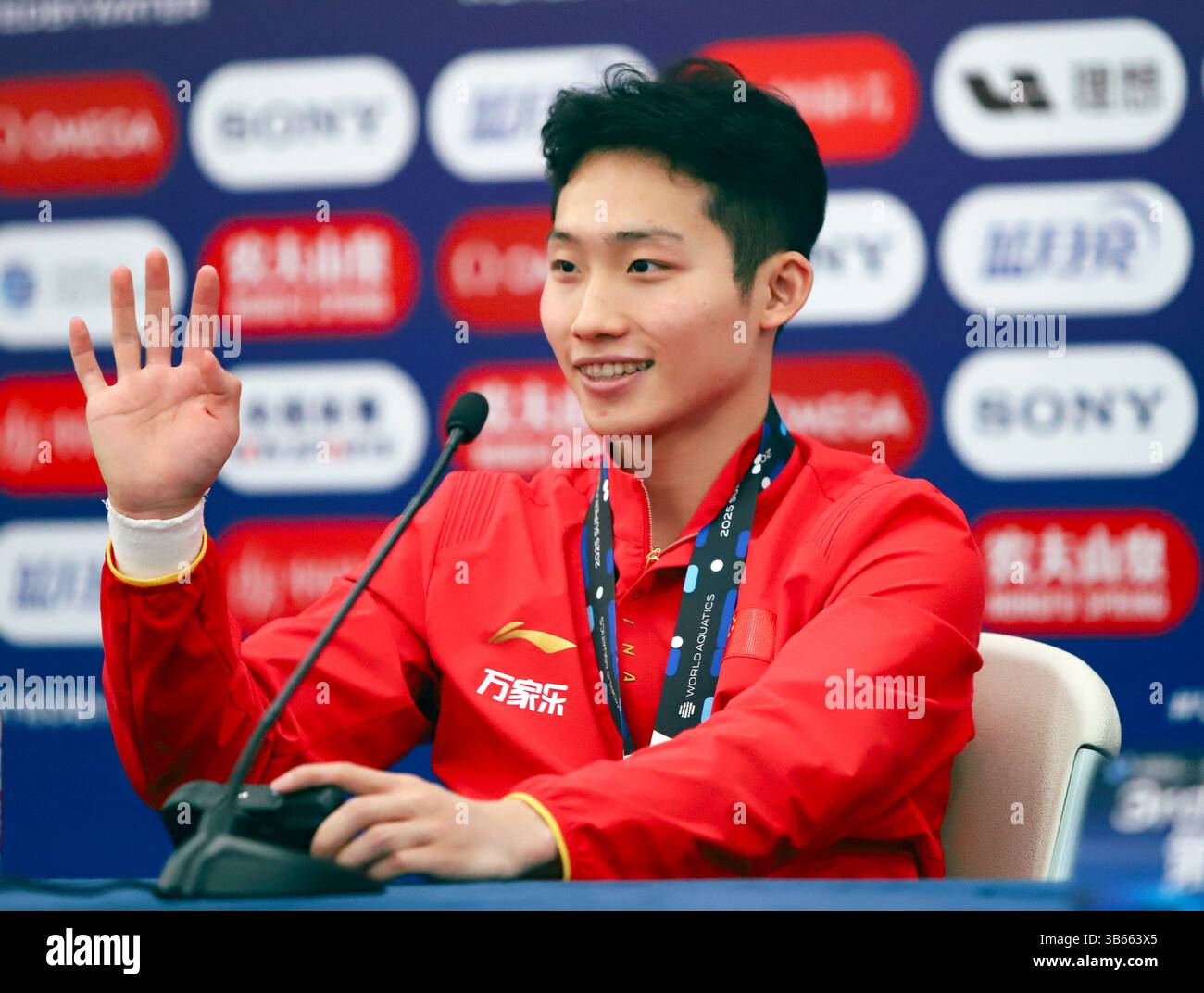 Beijing, China. 3rd May, 2025. Wang Zongyuan of China gestures during the press conference after ...