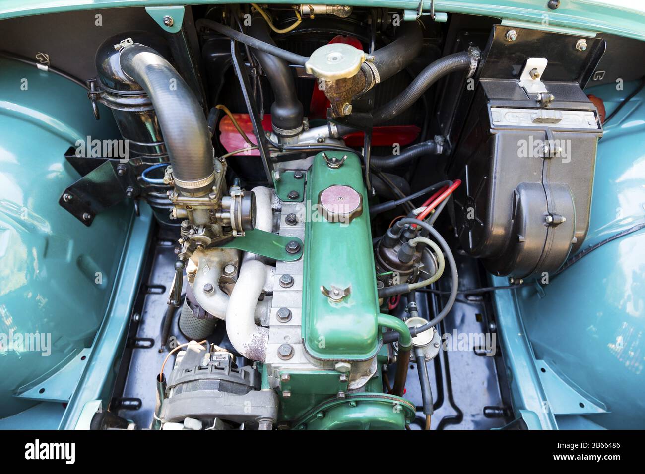 Retro automobile engine block. Detail of an attique car at a retro car ...