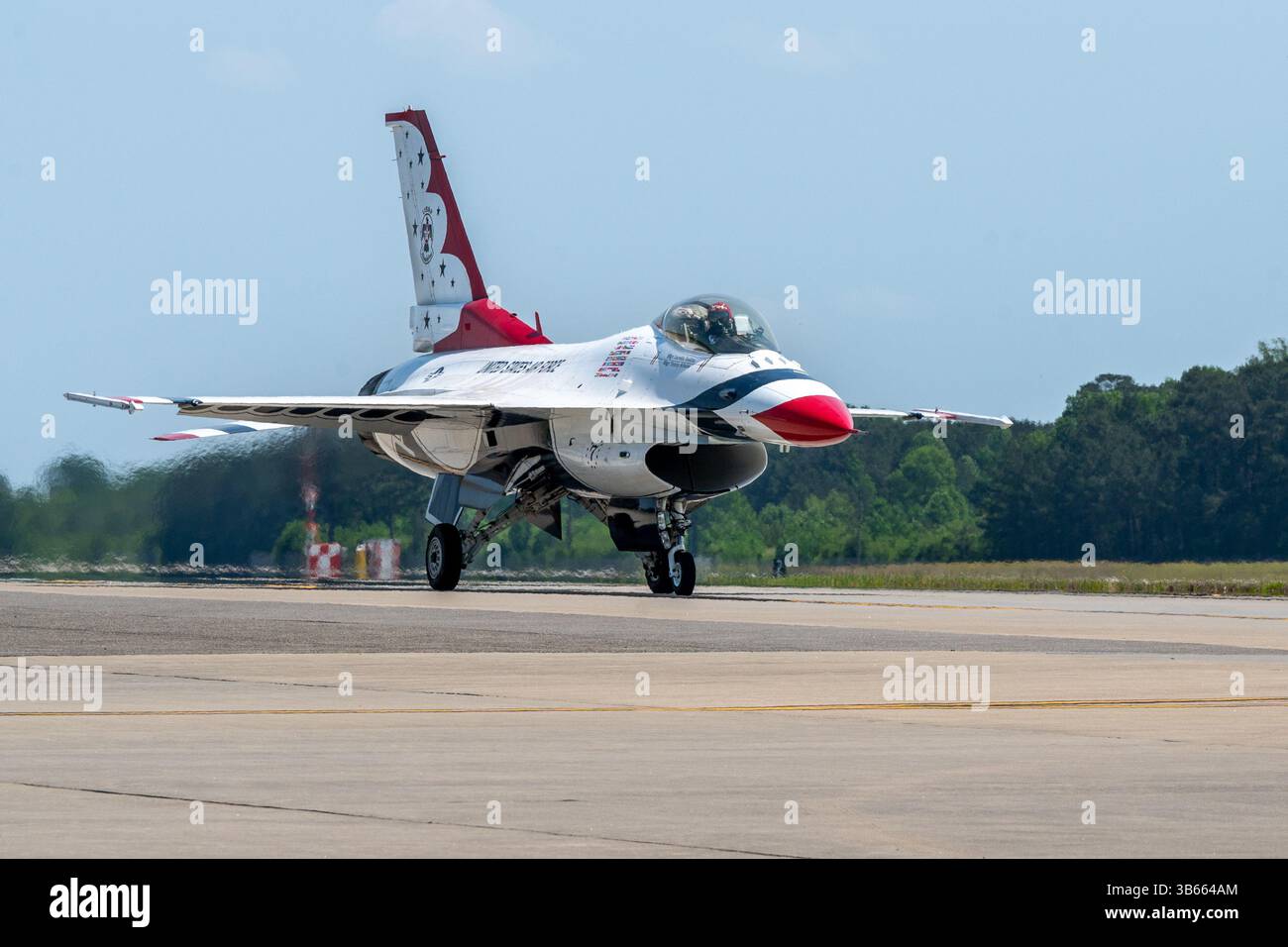 A U.S. Air Force Thunderbird touches down at Seymour Johnson Air Force Base, North Carolina, May ...