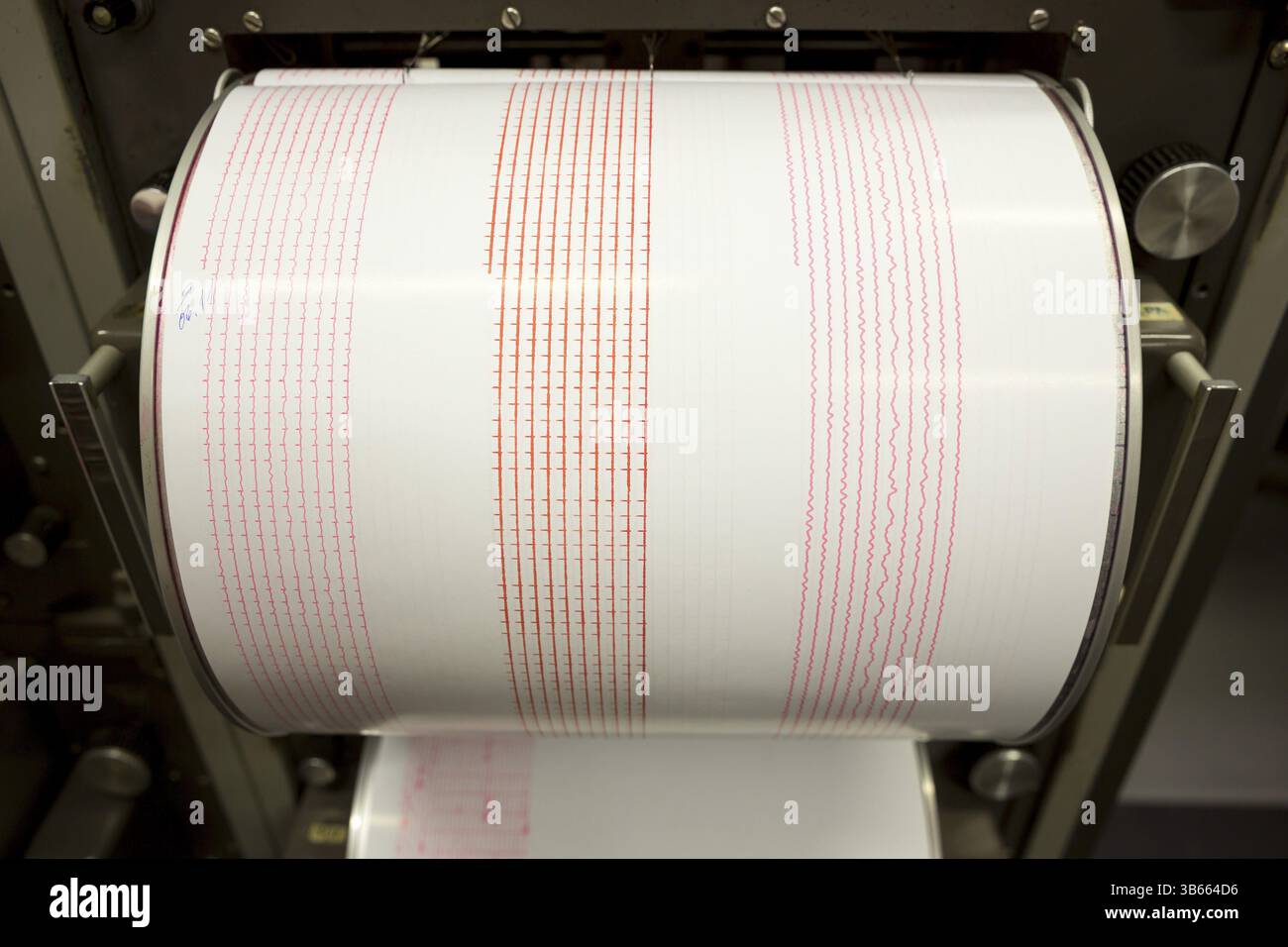 Seismograph records an earthquake on the sheet of measuring paper ...