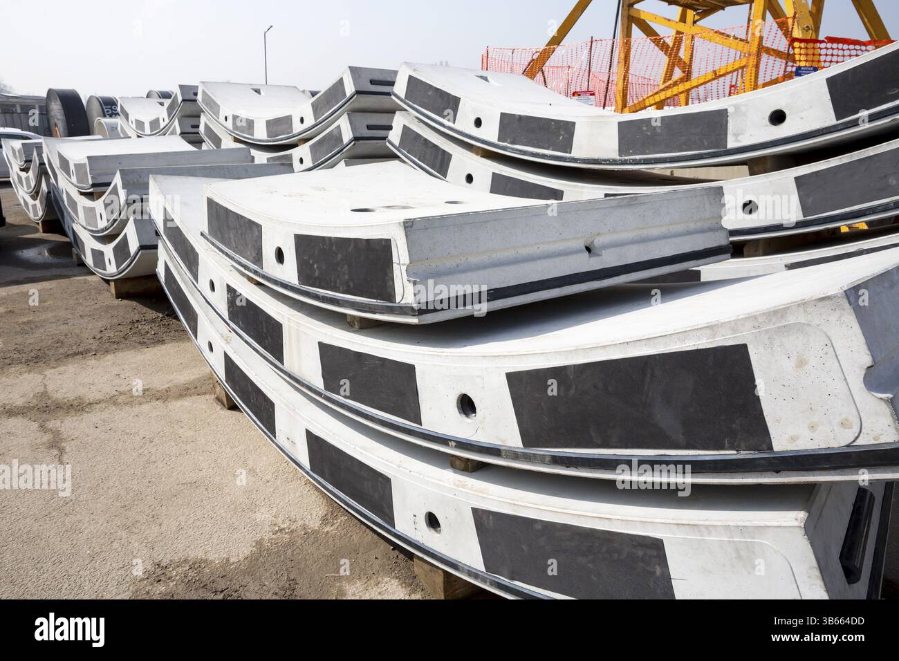 Concrete elements for a subway tunnel. Big and heavy parts for the ...