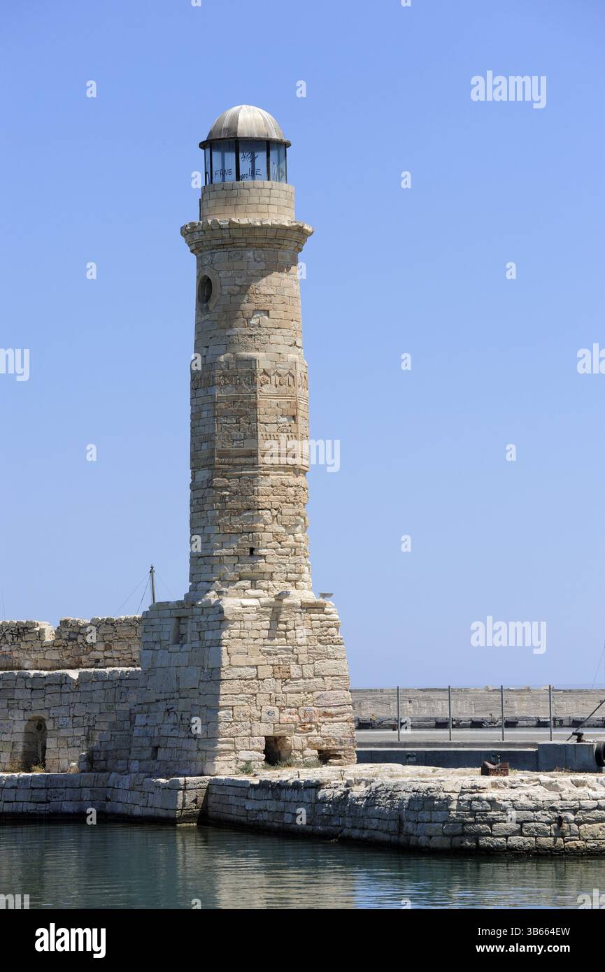 Venetian lighthouse of Rethimno, a town on the north coast of the Greek ...