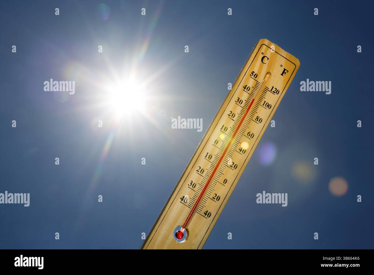 Mercury thermometer marking 39 degrees Celsius 100 Fahrenheit in a ...