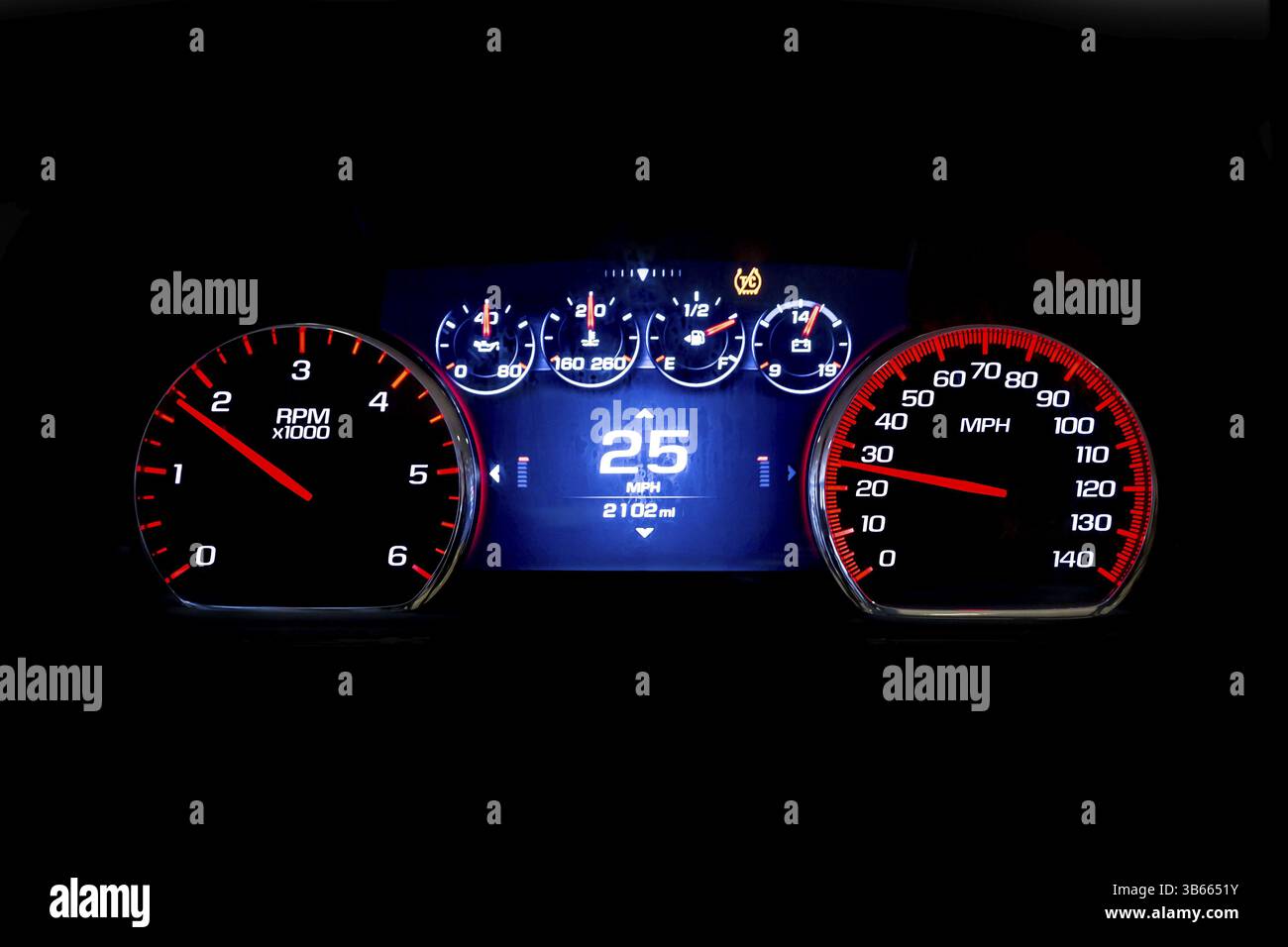 Modern light car mileage (dashboard, milage) isolated on a black ...
