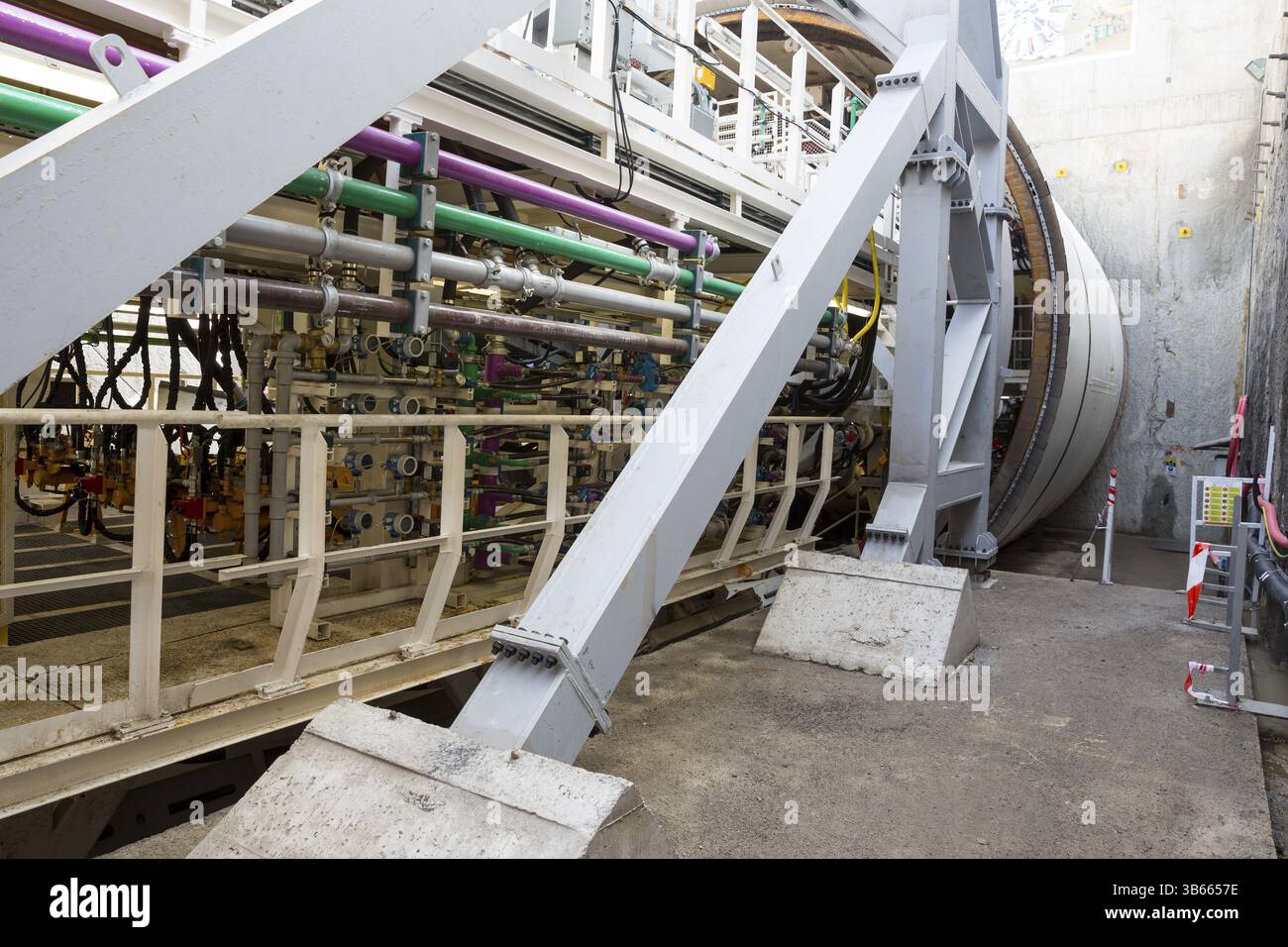 Cylinder of a big and powerful subway drilling machine. Front part of ...