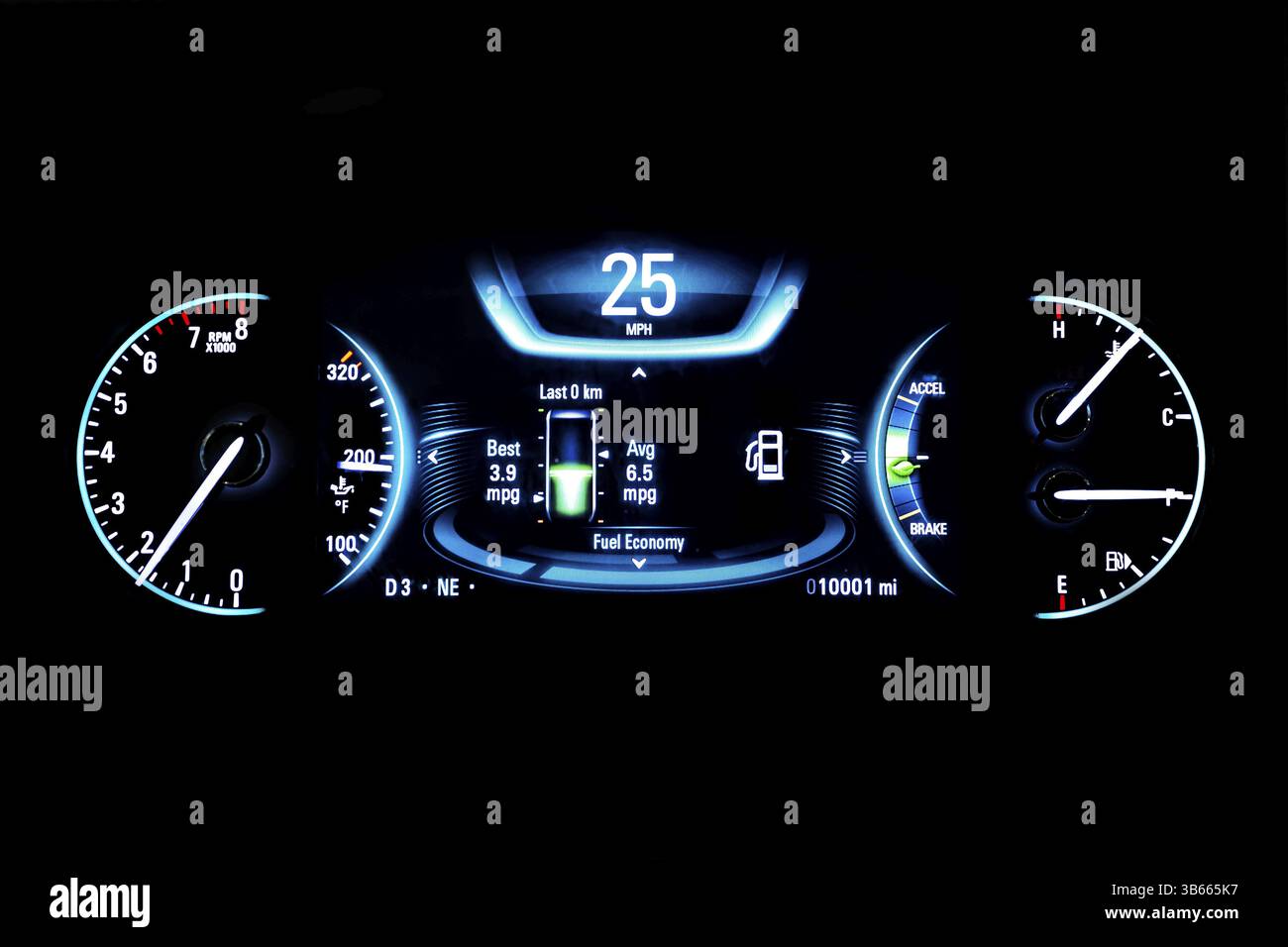 Modern light car mileage (dashboard, milage) isolated on a black ...
