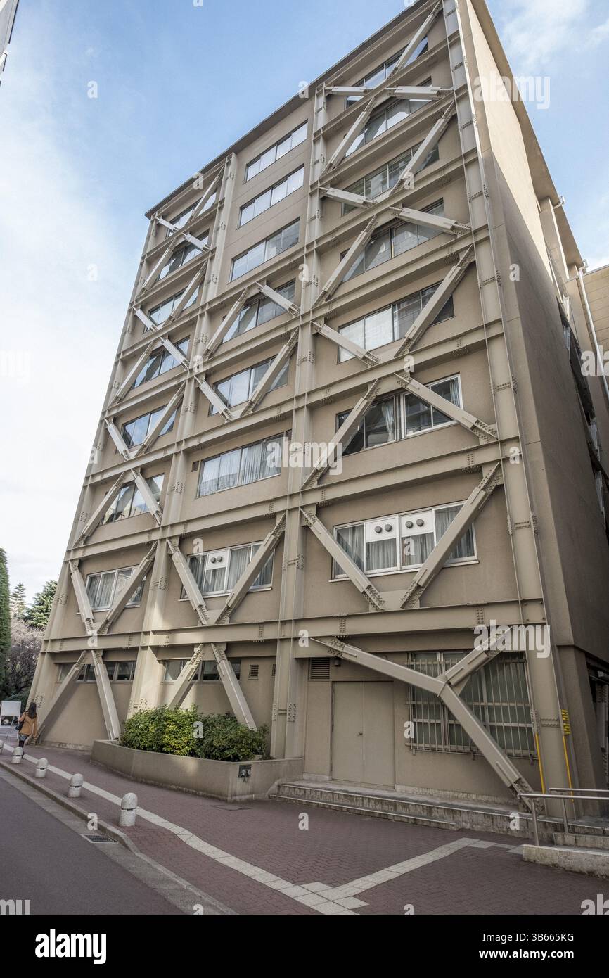 Building with visible steel reinforcement for earthquake resistance ...