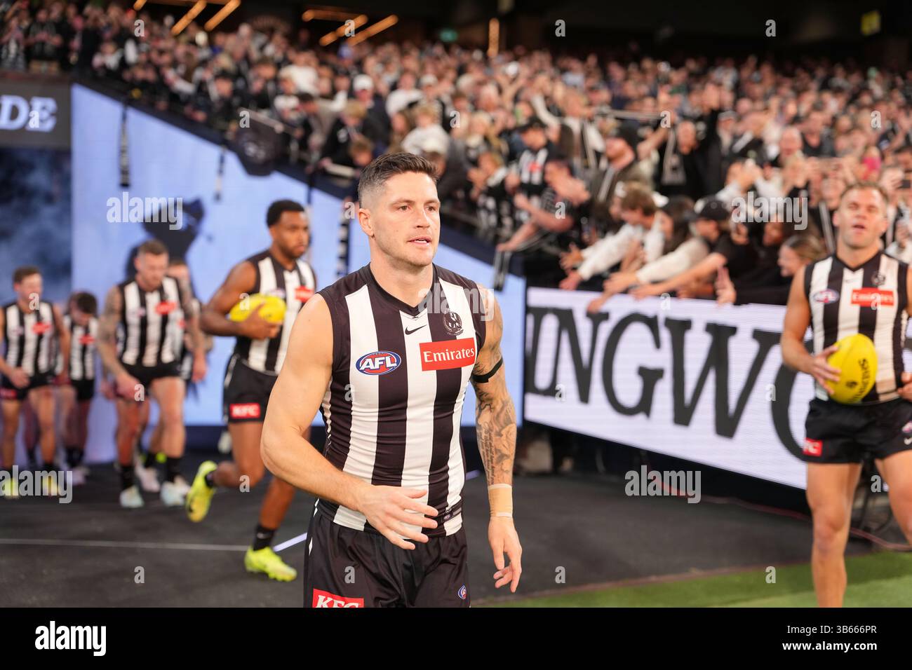 Melbourne, Australia. 03rd May, 2025. Jack Crisp of the Magpies runs ...