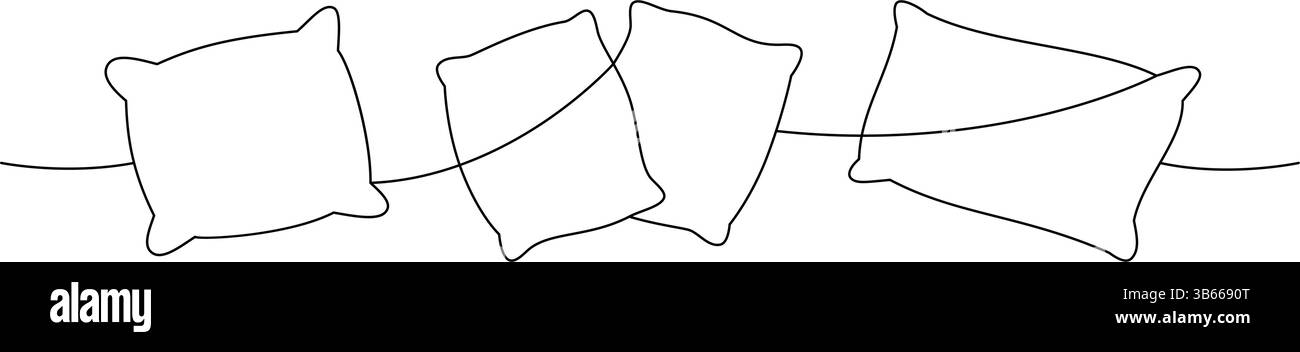 Pillows set one line continuous drawing. Fluffy pillows for sleeping ...