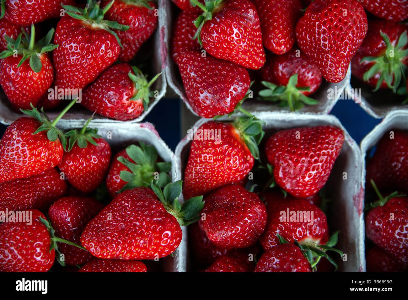 Frohnlach, Germany. 03rd May, 2025. Bowls of fresh strawberries are ...