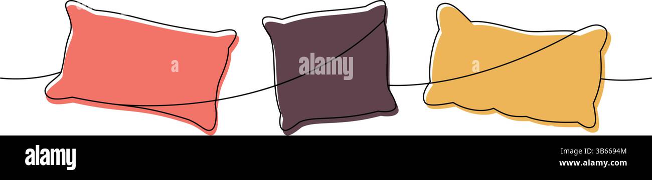 Comfortable pillows set one line colored continuous drawing ...