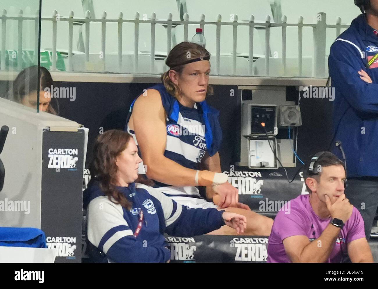 Melbourne, Australia. 03rd May, 2025. Rhys Stanley of the Cats sits on ...