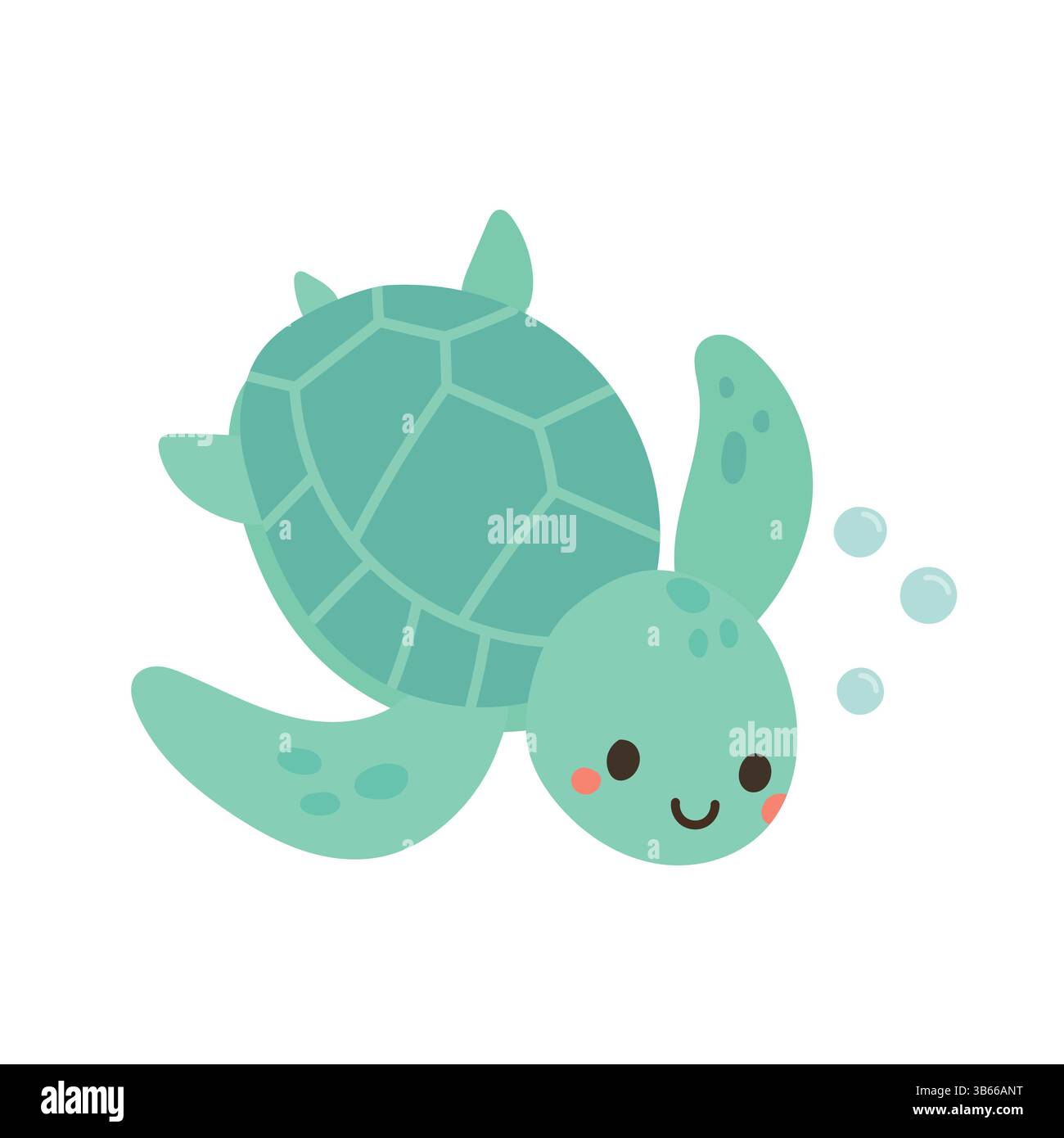 Happy green sea turtle swimming with bubbles, perfect for underwater ...