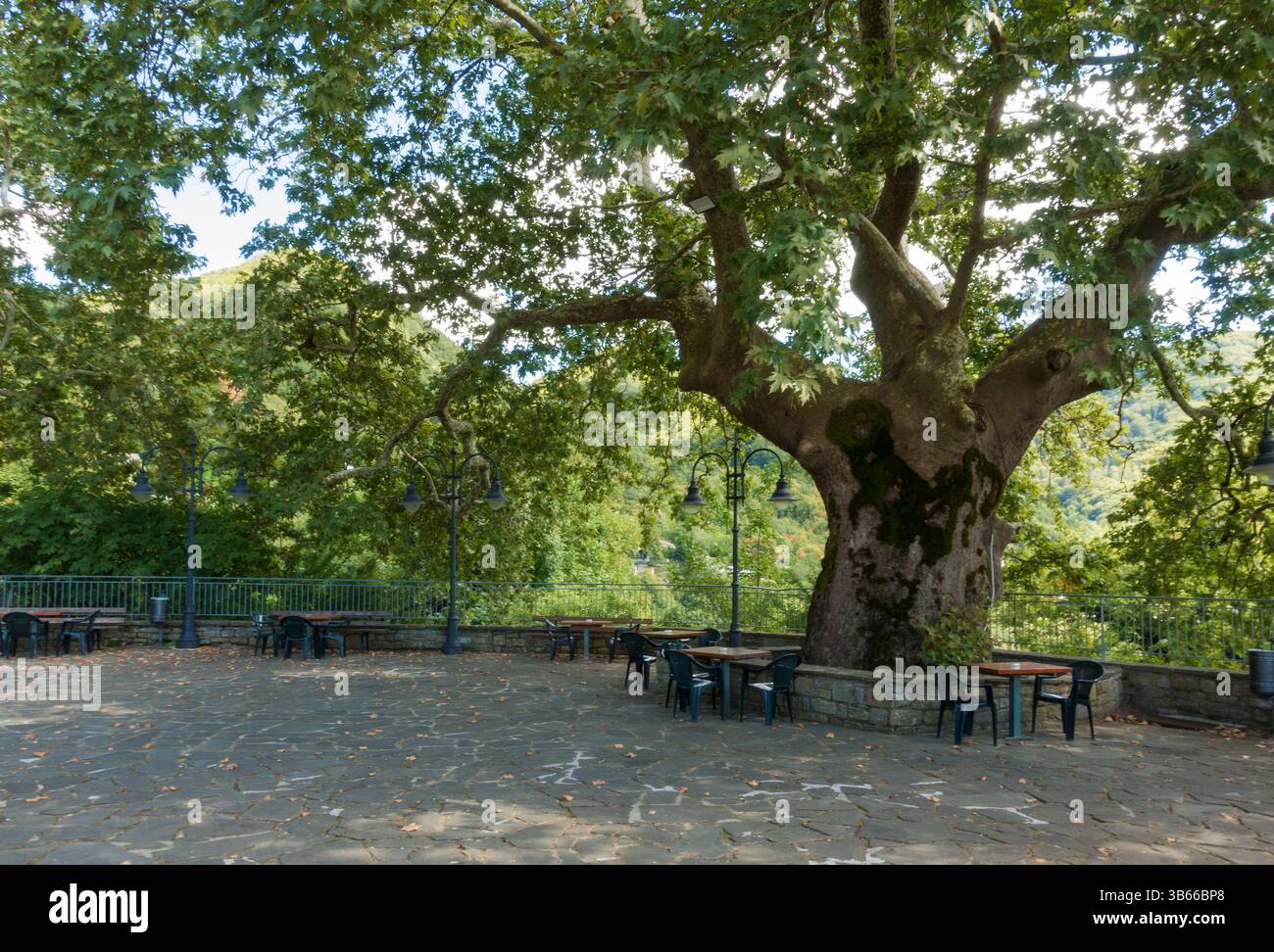 The central square in Tristeno village, Ioannina, Greece Stock Photo ...