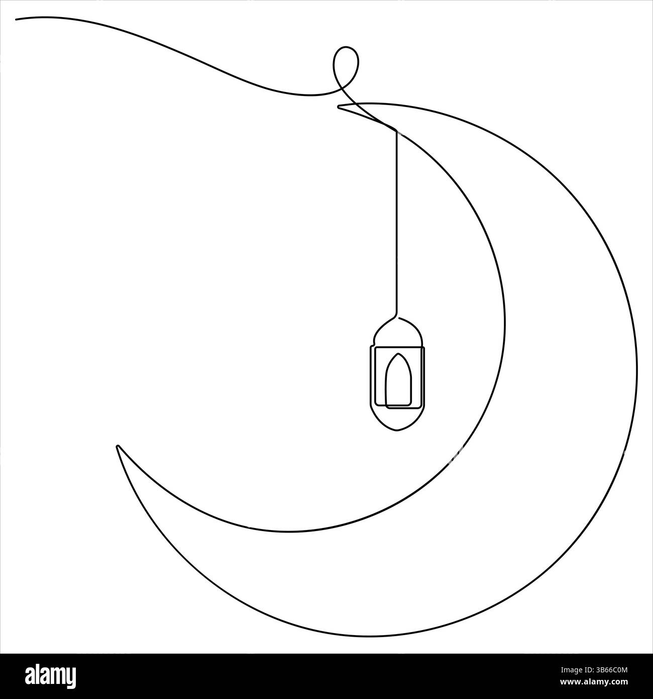 Continuous line drawing of Moon with Mosque and Lantern Islamic new ...