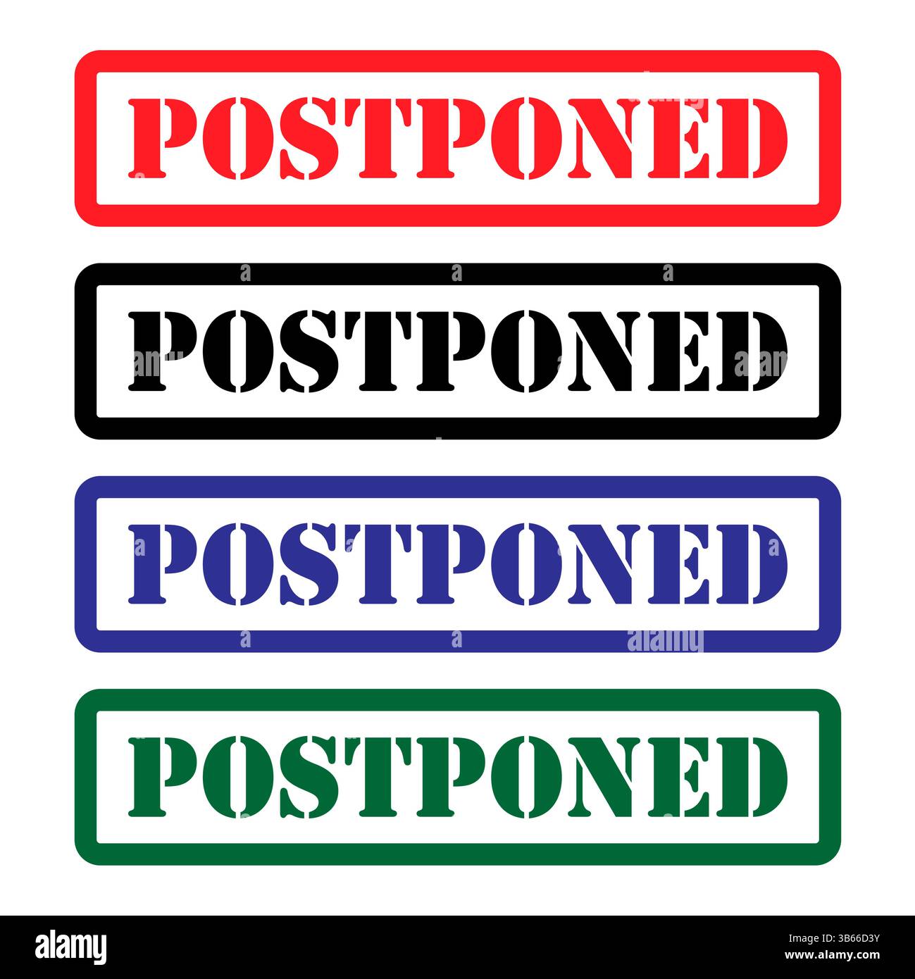 Set of Postponed stamp symbol, label sticker sign button, text banner ...