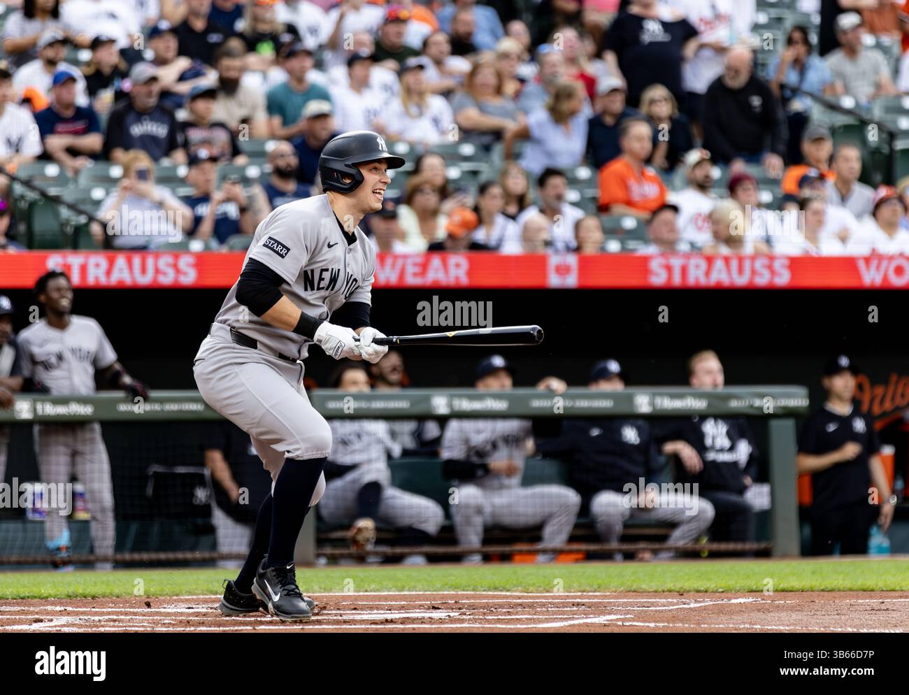 New York Yankees Ben Rice homers on a fly ball to right field in the ...