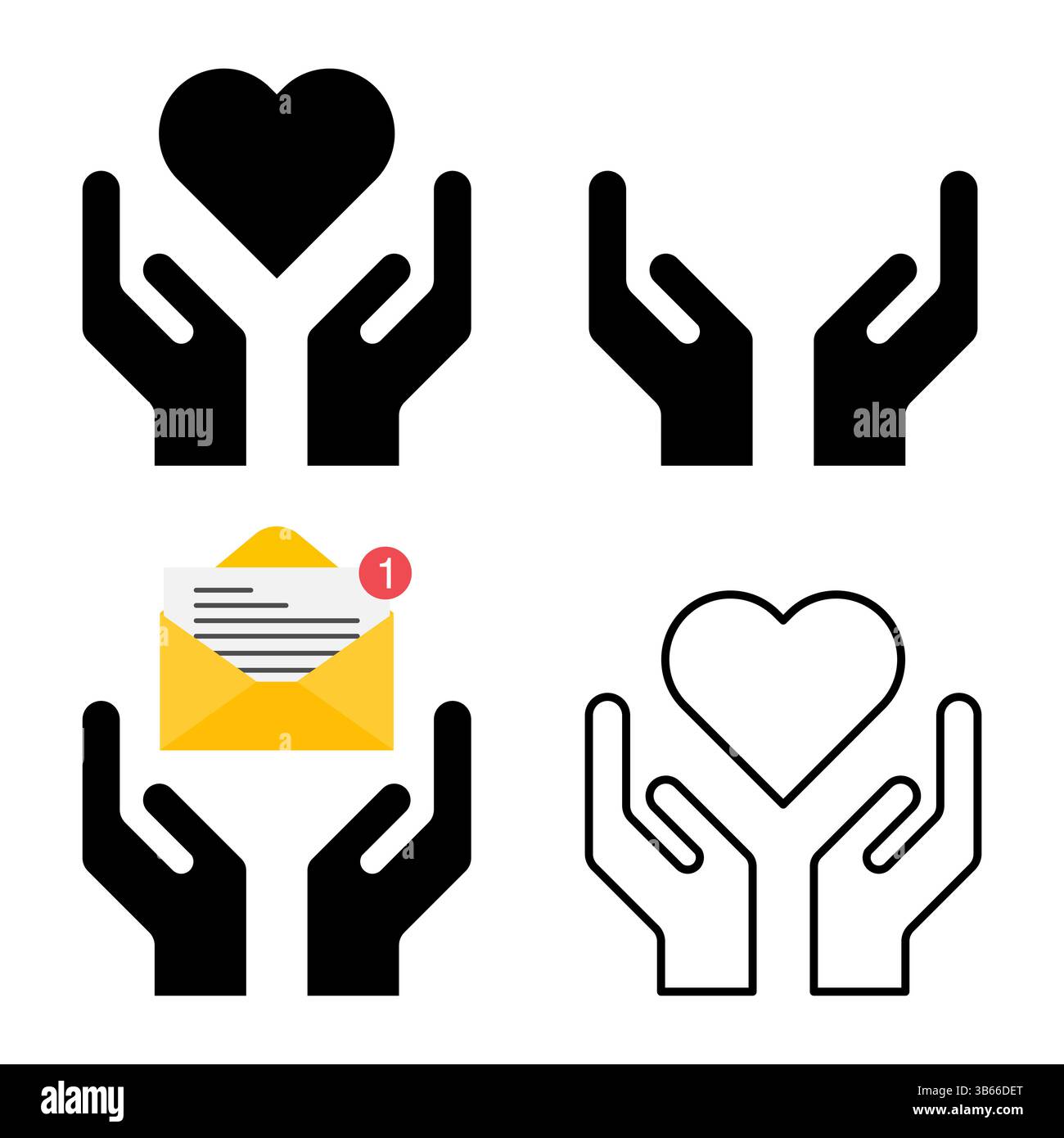 Set of Hope icon, human hand with empty symbol, help graphic design ...