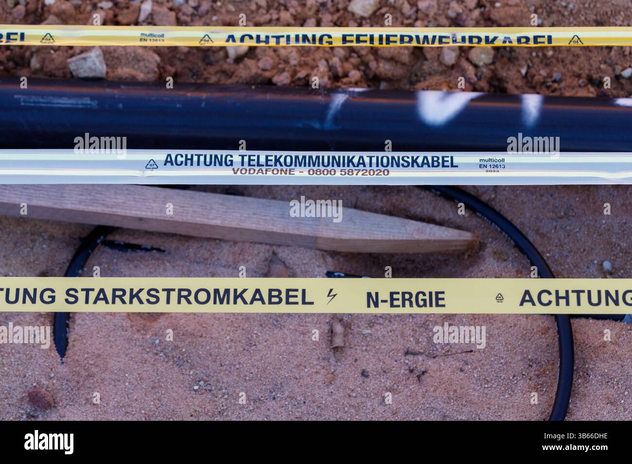 Nuremberg, Germany 2025 March 02: Ground view of buried cables and ...