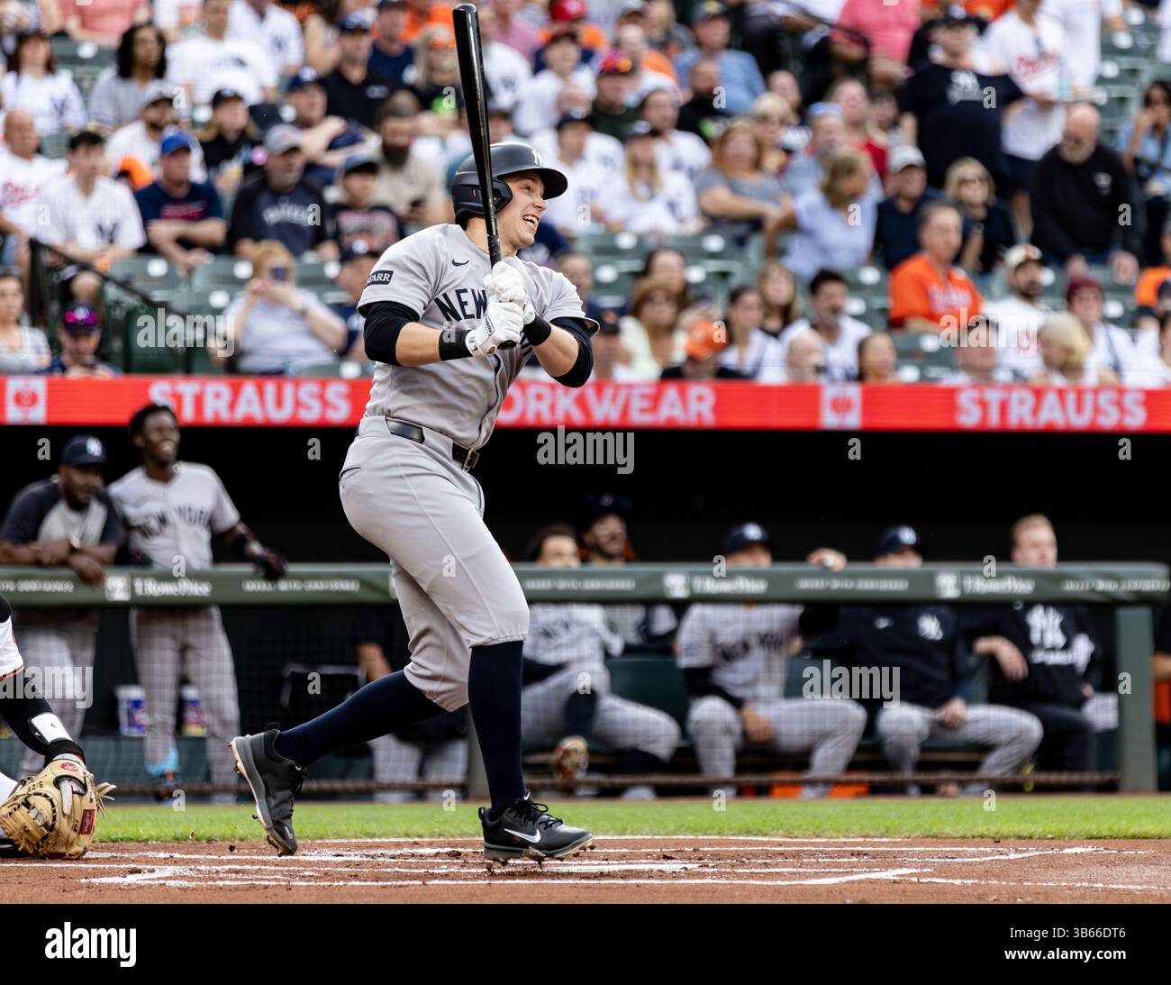 New York Yankees Ben Rice homers on a fly ball to right field in the ...