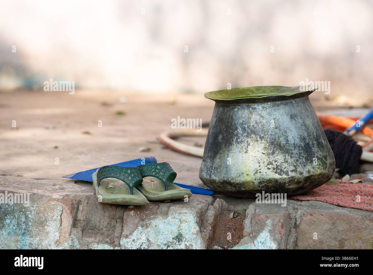 Indian cooking pot for food or tea standing on a sidewalk, street ...