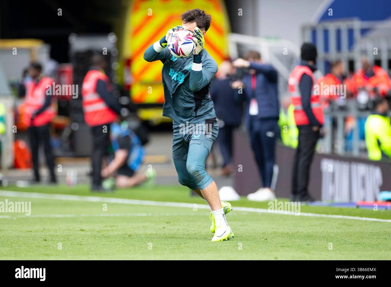 James Trafford #1 (GK) of Burnley FC during the pre-match warm-up ...