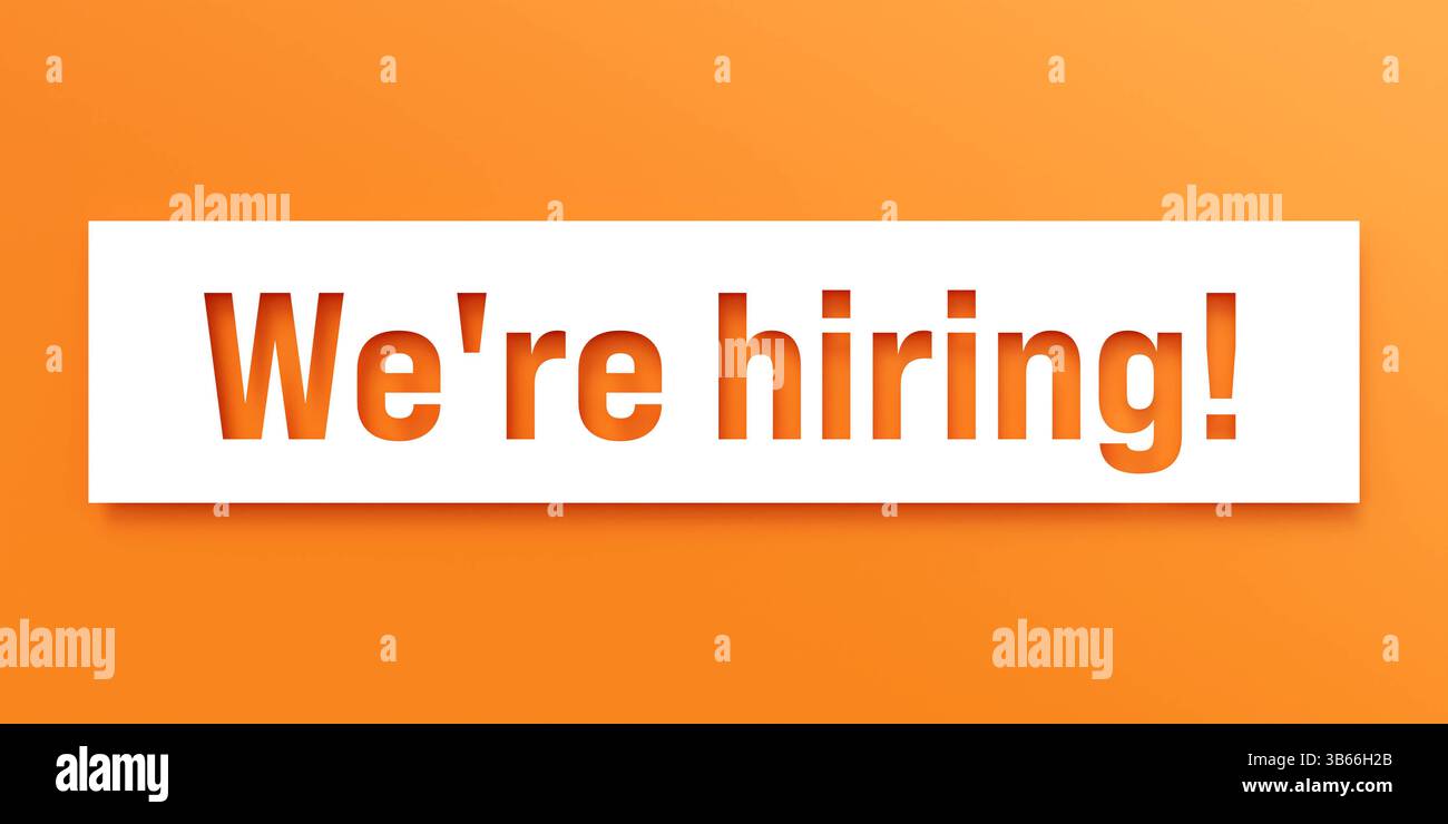We are hiring We are hiring Die-cut letters on orange background ...