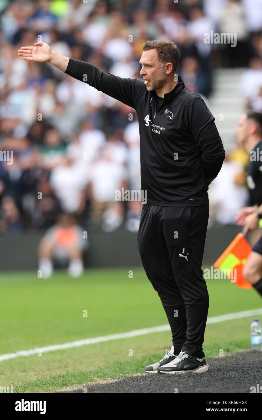 Derby County manager John Eustace during the Sky Bet Championship match ...