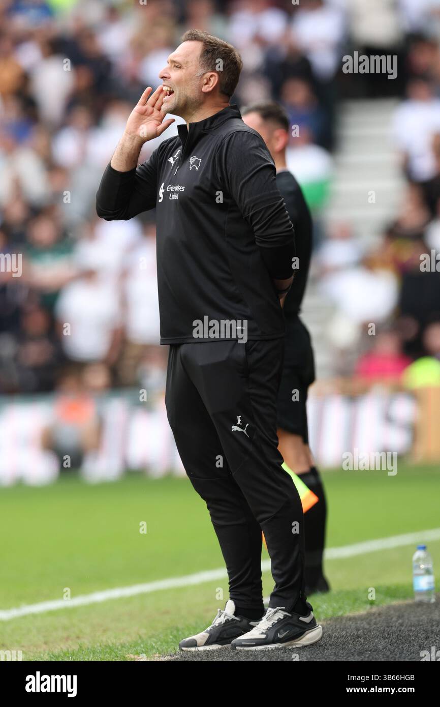 Derby County manager John Eustace during the Sky Bet Championship match ...