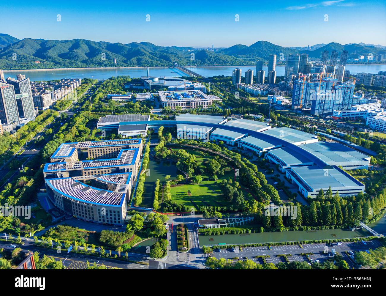 Aerial view of Zhijiang Industrial Park in Hangzhou Hi-Tech Zone, China ...
