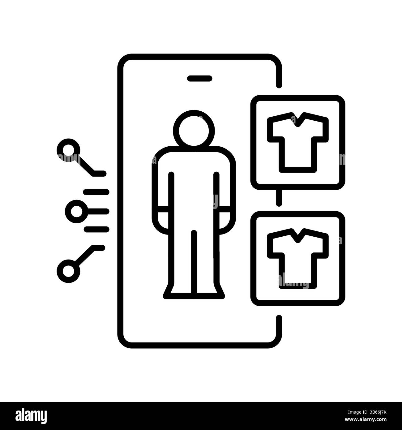 Virtual try on black line icon for digital and print projects. Minimal clean icons for apps and ...