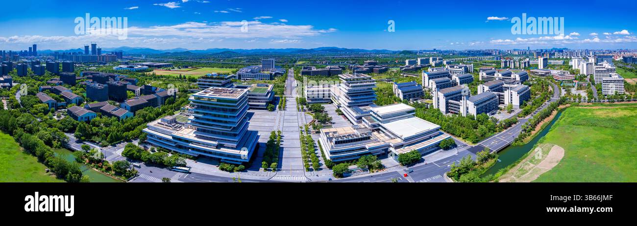 Aerial view of Cangqian Campus of Hangzhou Normal University, China ...