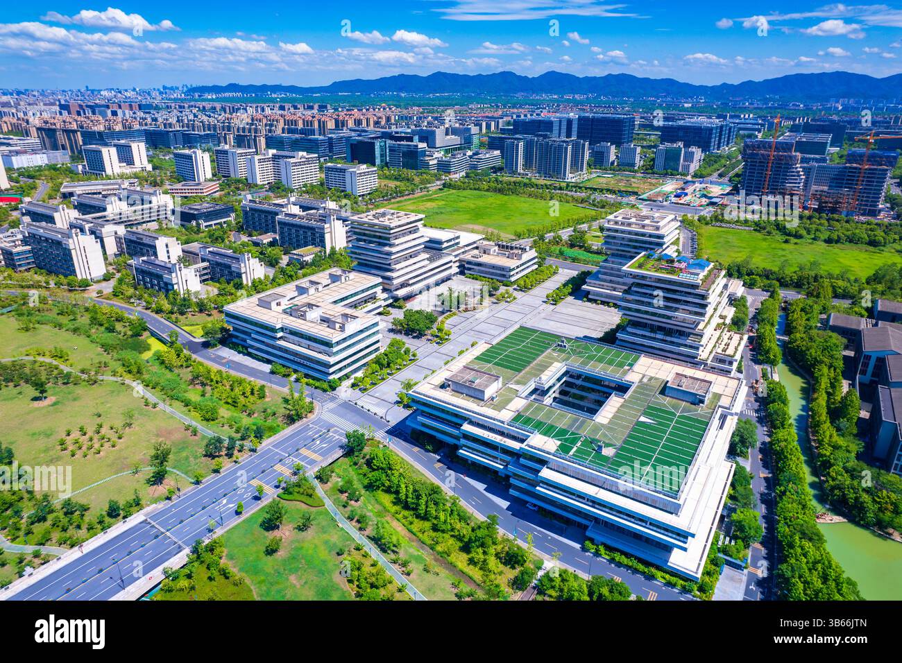 Aerial view of Cangqian Campus of Hangzhou Normal University, China ...