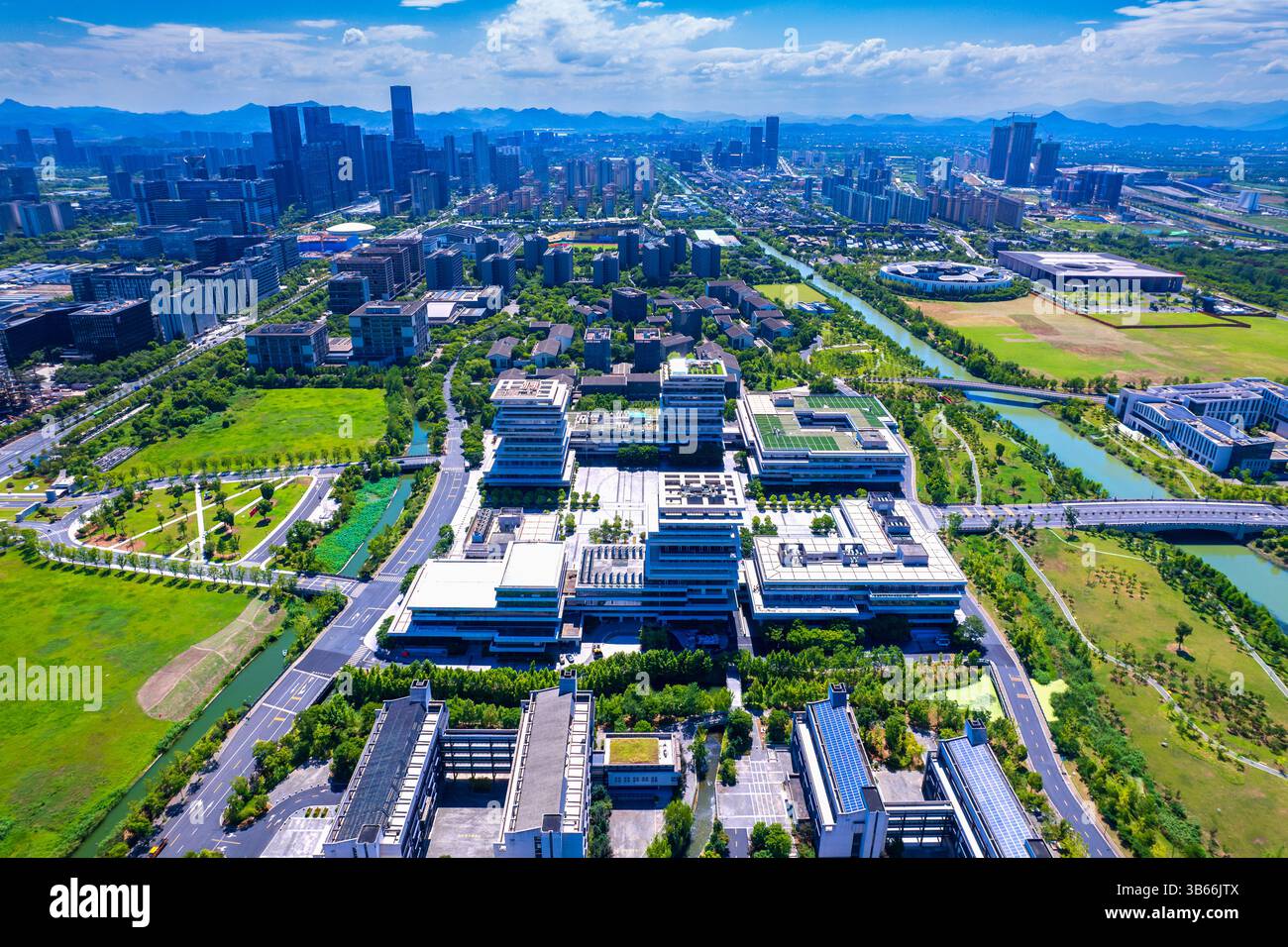 Aerial view of Cangqian Campus of Hangzhou Normal University, China ...