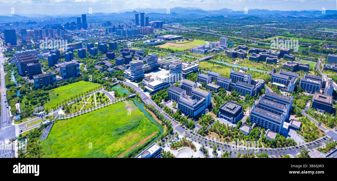 Aerial view of Cangqian Campus of Hangzhou Normal University, China ...