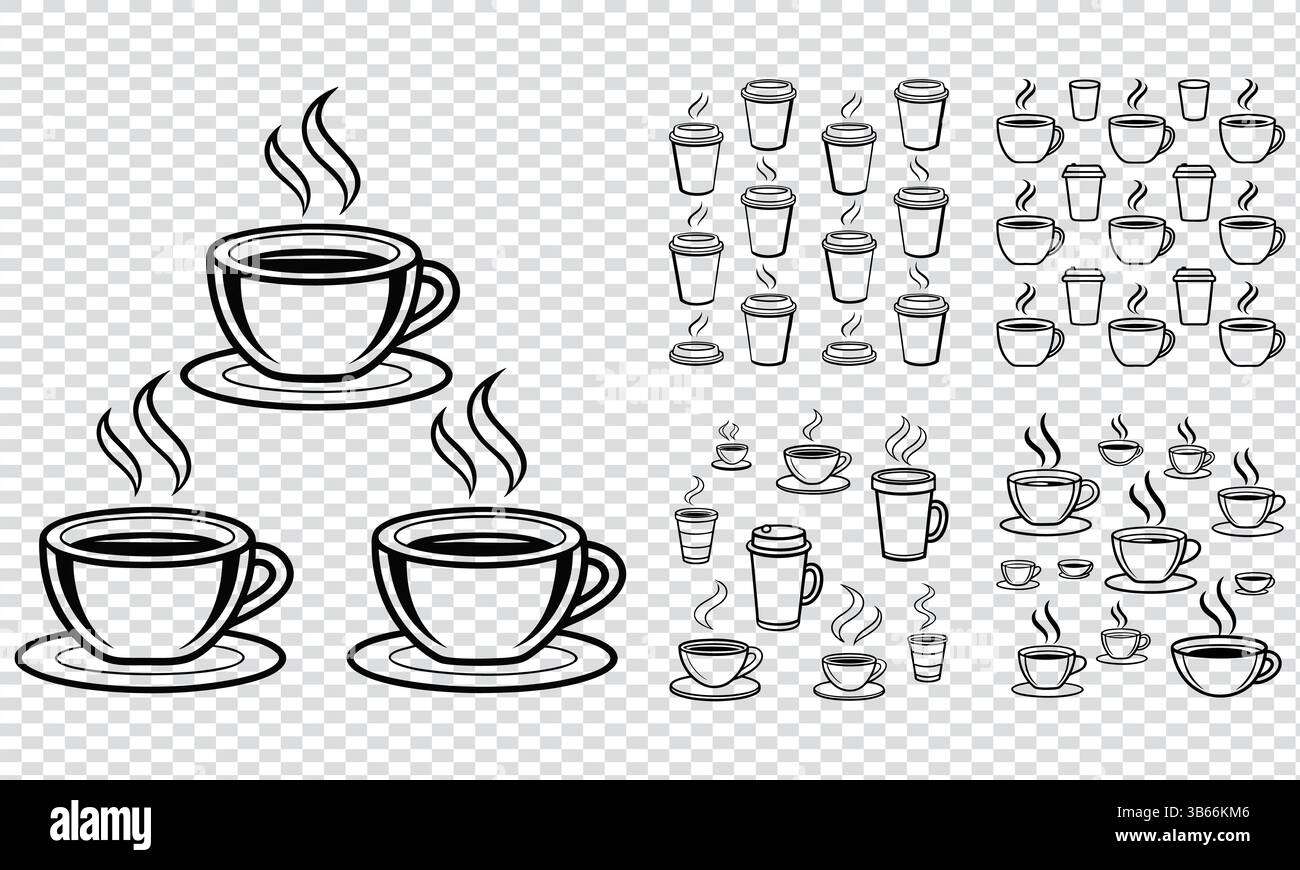 Seamless Pattern of Coffee Cups and Takeaway Coffee Cups in Black ...